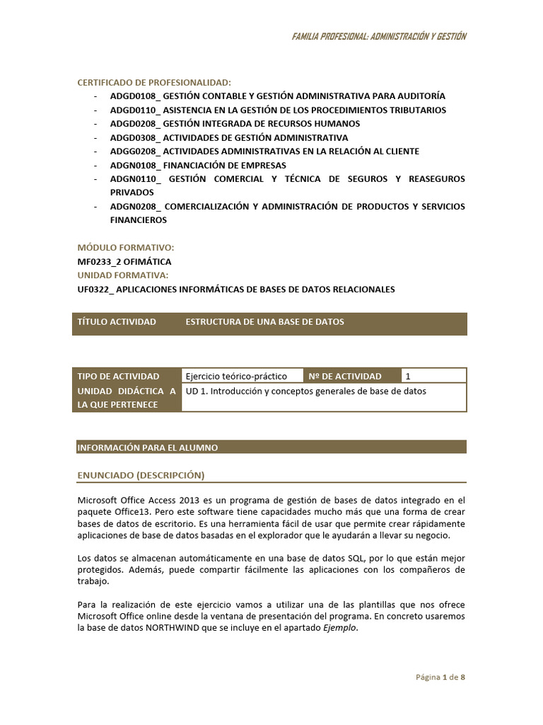 Uf0322 - Ud1 - Actividad1 - Ejercicio Teorico-Practico - Aa | PDF | Bases de datos | Microsoft ...