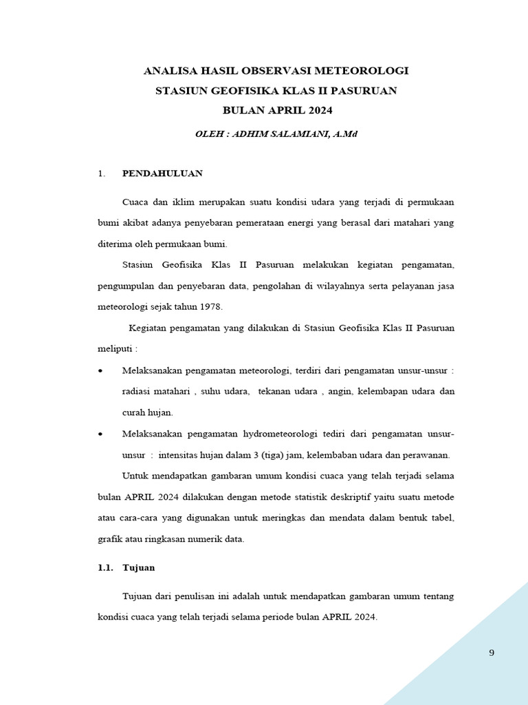 Pengamatan Unsur Cuaca Stasiun Geofisika Tretes | PDF