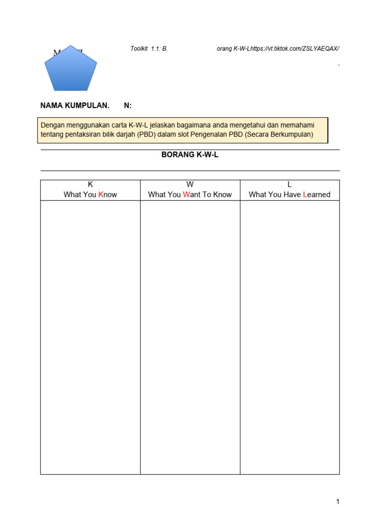K-W-L Toolkit untuk Pentaksiran PBD | PDF | Kajian Bahasa Asing
