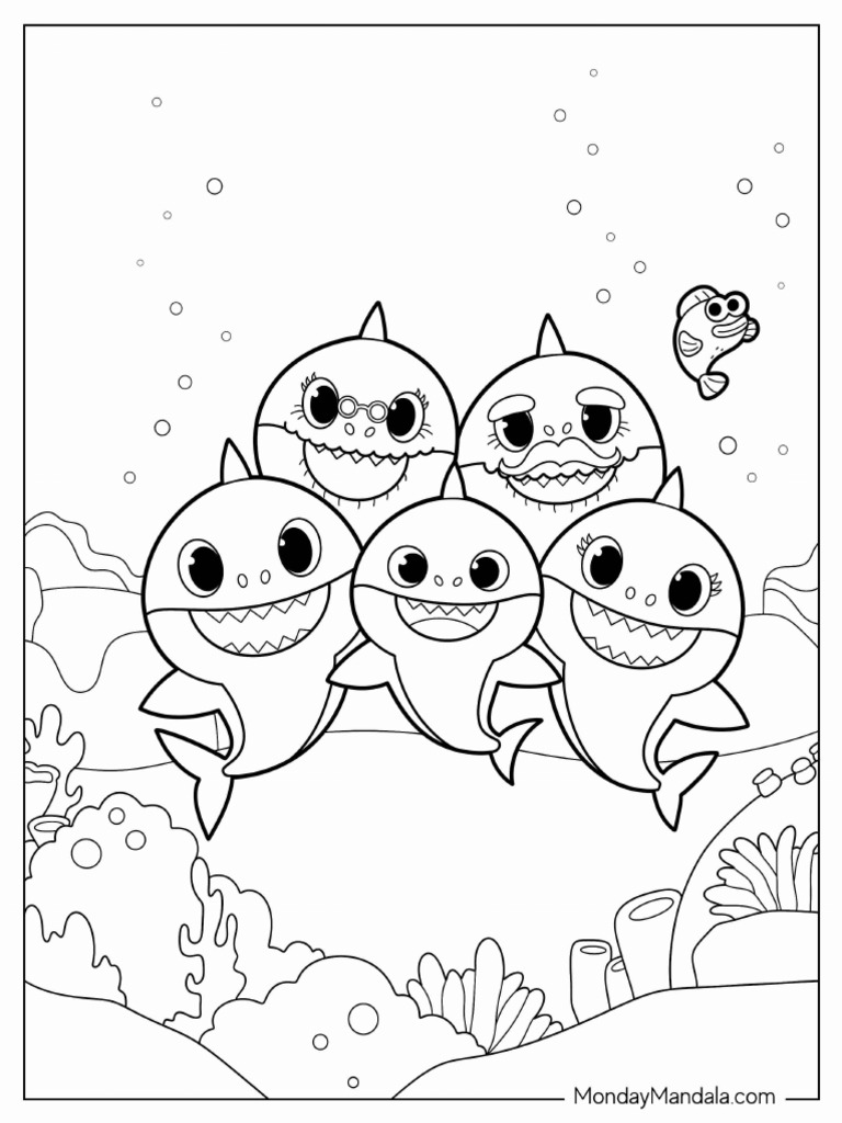 Baby Shark Family Colouring Page | PDF