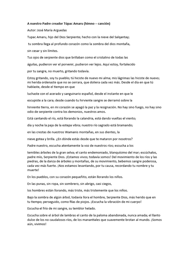 A Nuestro Padre Creador Túpac Amaru | PDF