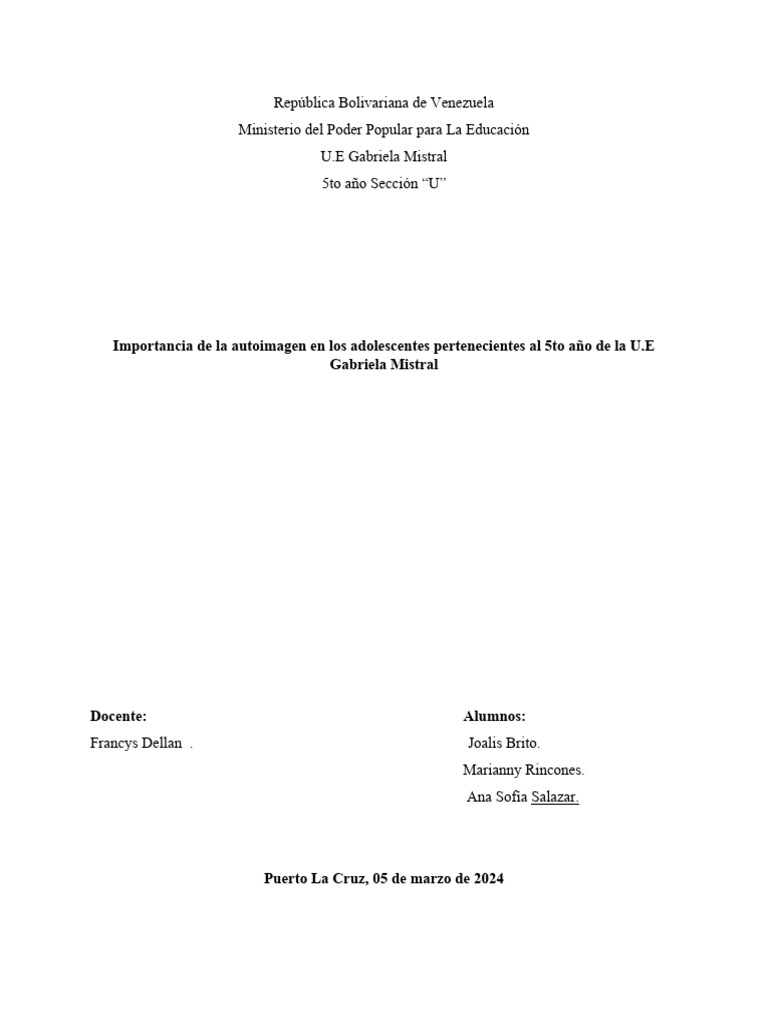 Autoimagen y Autoestima en Adolescentes | PDF | Autoestima | Sicología