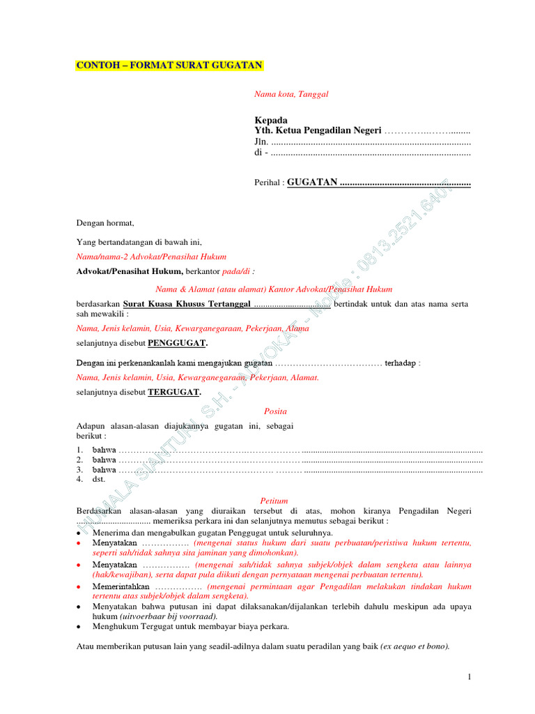 Contoh Format Surat Gugatan | PDF