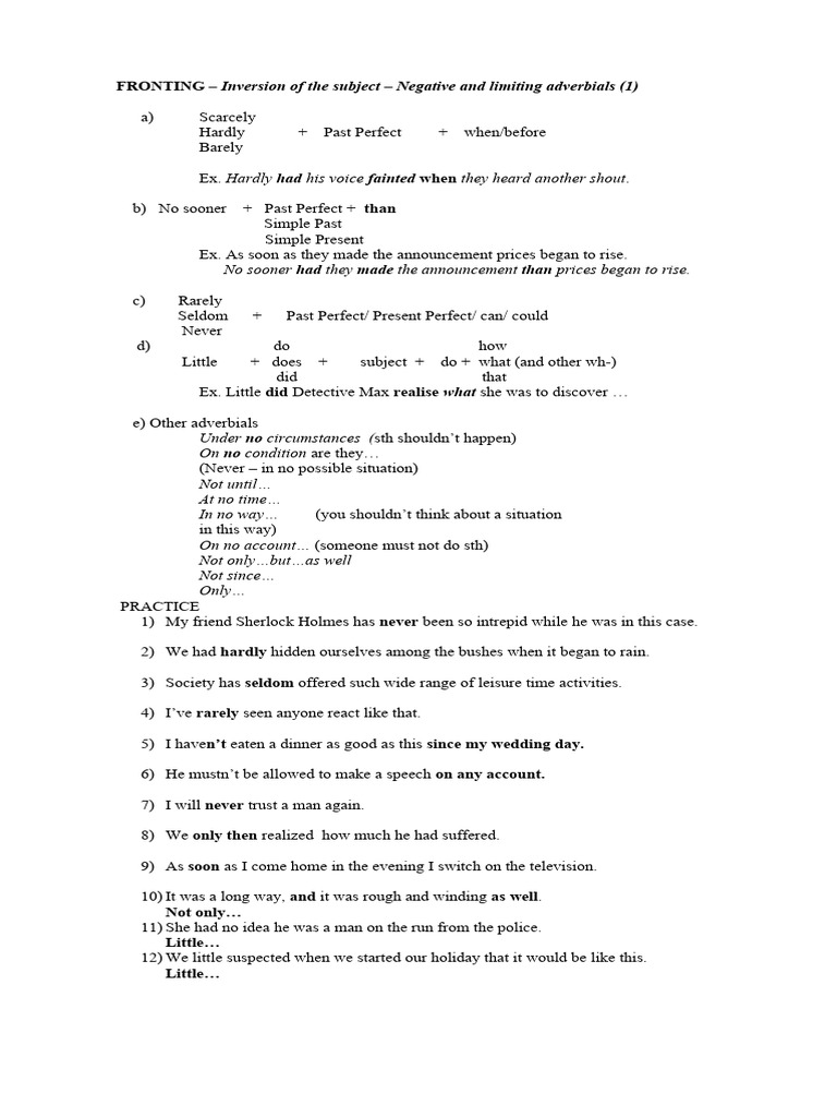 Guided Exercise - FRONTING OF ADVERBIALS | PDF | Philosophy | Mystery ...