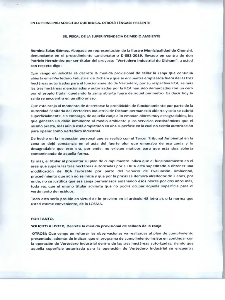 Escrito Denunciante Municipalidad Solicita Aplicación de Medida ...