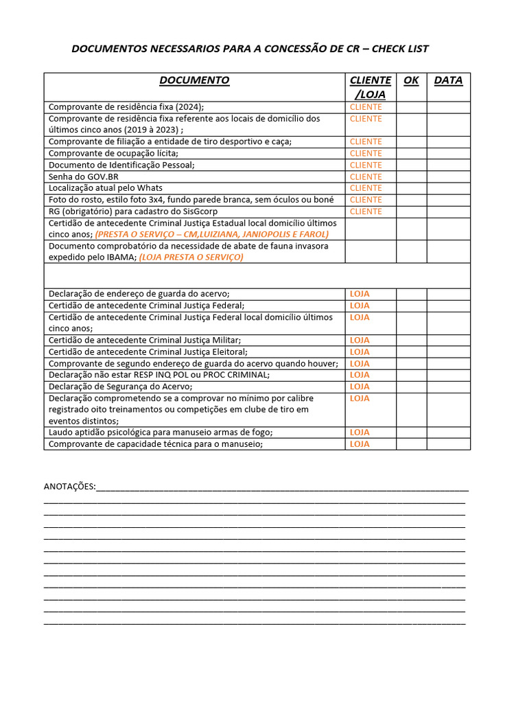 Check List para Processos de CR 2024 | PDF