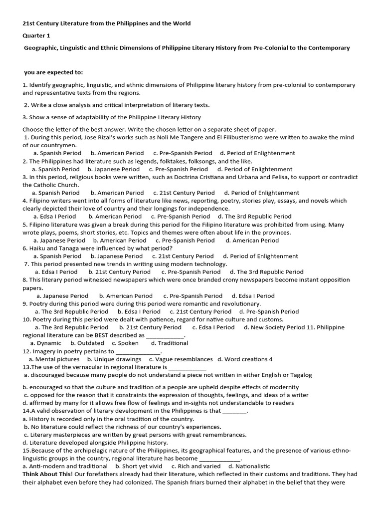 21st Century Literature Lesson 1 GRADE 12 STEM | PDF | Philippines | Poetry