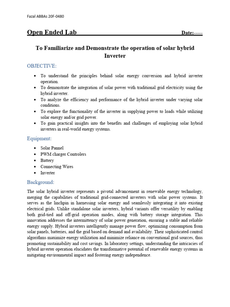 Open Ended Lab of RES Spring 2024 | PDF | Power Inverter | Solar Power