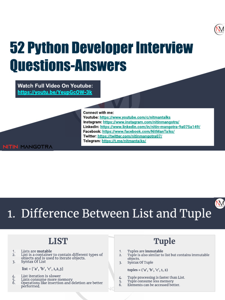 52 Python Interview Question and Answers 1712418321 | PDF