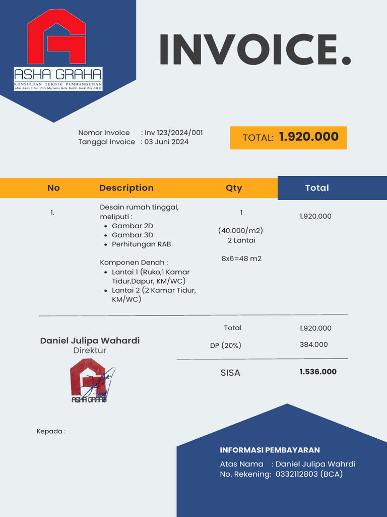 Invoice Pembayaran Desain Rumah Tinggal | PDF