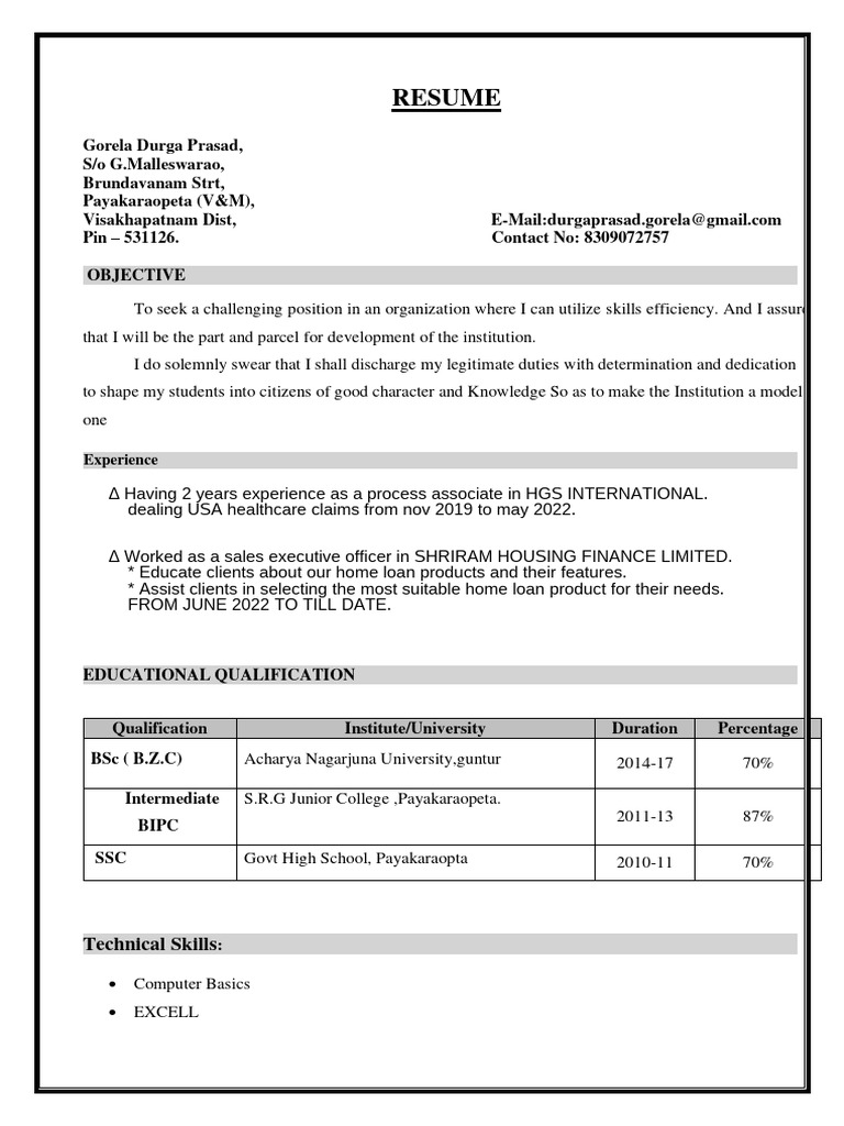 G.DURGA PRASAD Resume Latest-2 | PDF