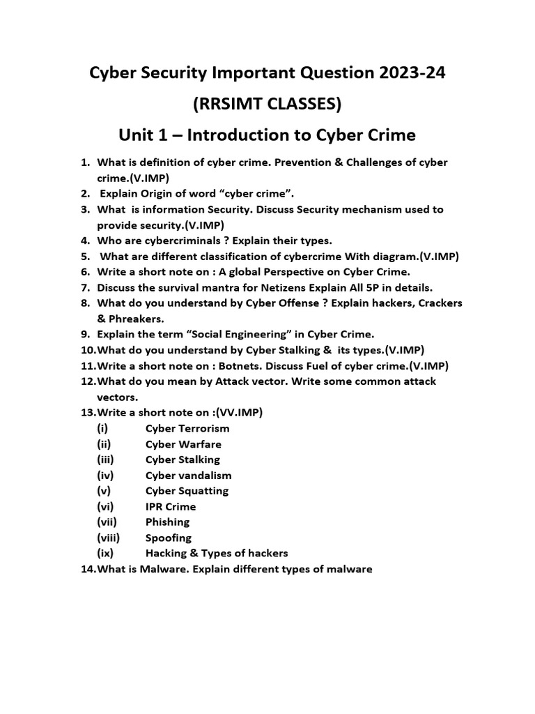 Cyber Security All Unit Important | PDF | Cybercrime | Security