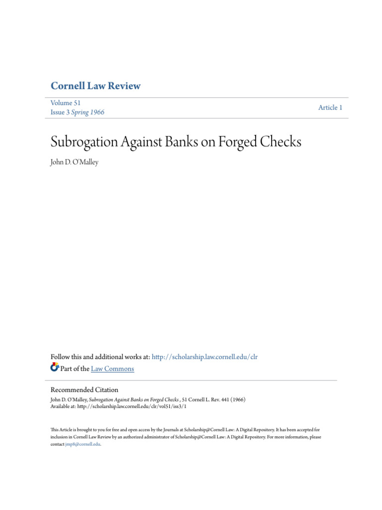 Subrogation Against Banks On Forged Checks | PDF | Surety | Guarantee