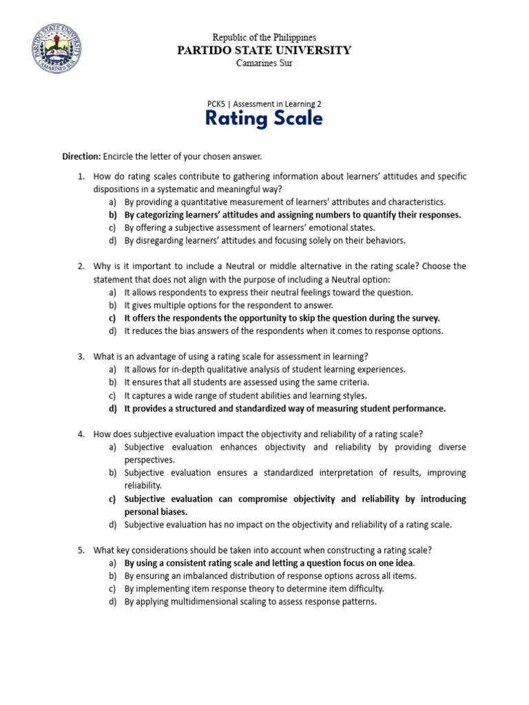 Rating Scale Questions | PDF | Educational Assessment | Evaluation