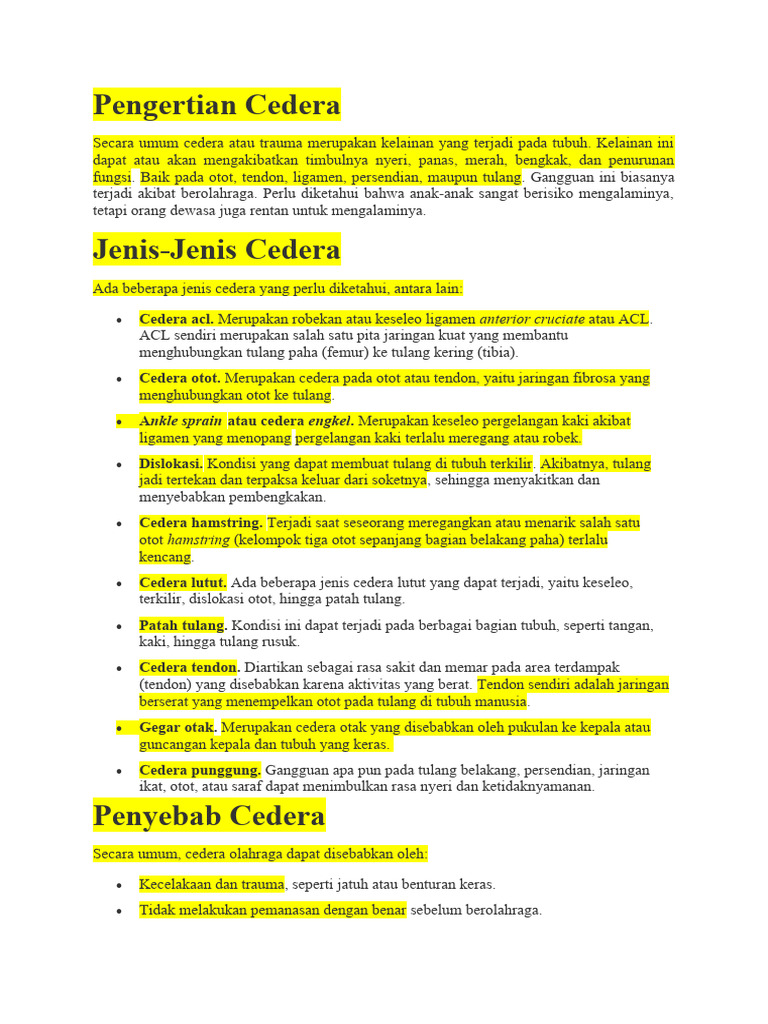 Pengertian Cedera | PDF