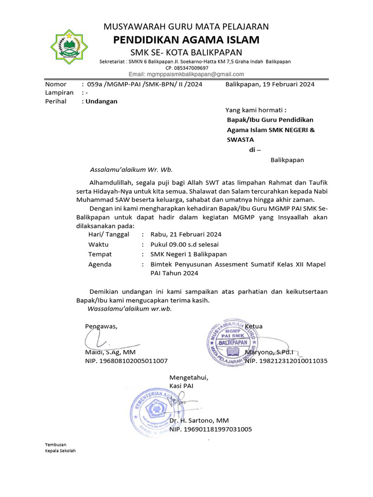 Contoh Undangan MGMP Guru | PDF