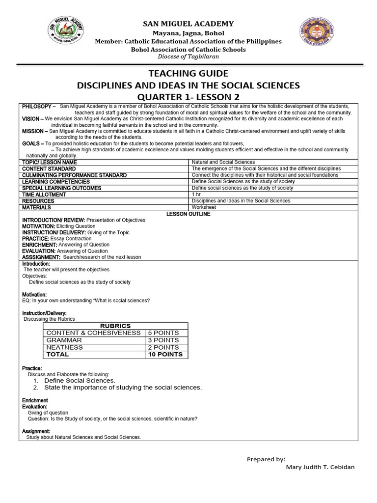 Teaching Guide Disciplines and Ideas in The Social Sciences Quarter 1-Lesson 2 | PDF | Science ...