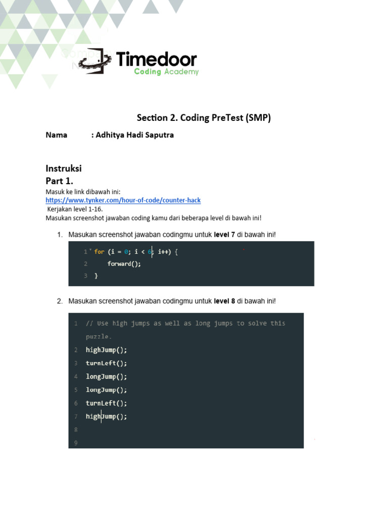 PreTest Coding untuk SMP: Petunjuk dan Tugas | PDF | Komputer