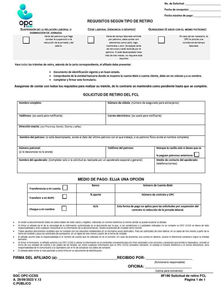 Solicitud Retiro FCL CCSS | PDF | Cheque