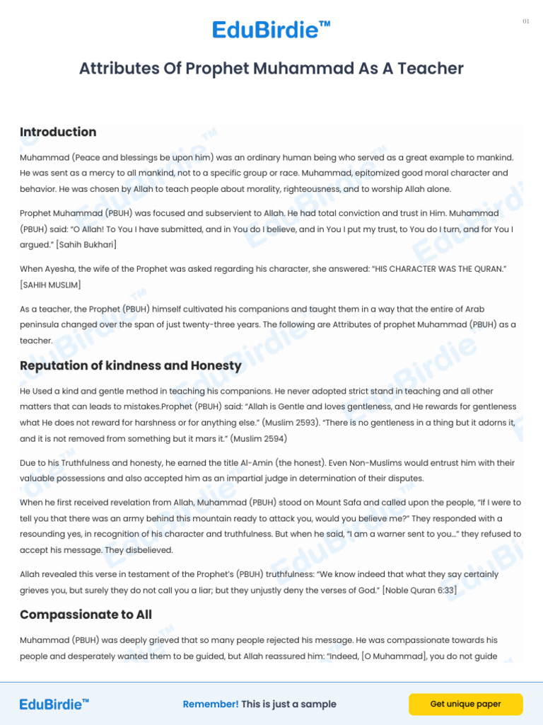 Attributes of Prophet Muhammad As A Teacher | PDF | Muhammad | Prophets ...
