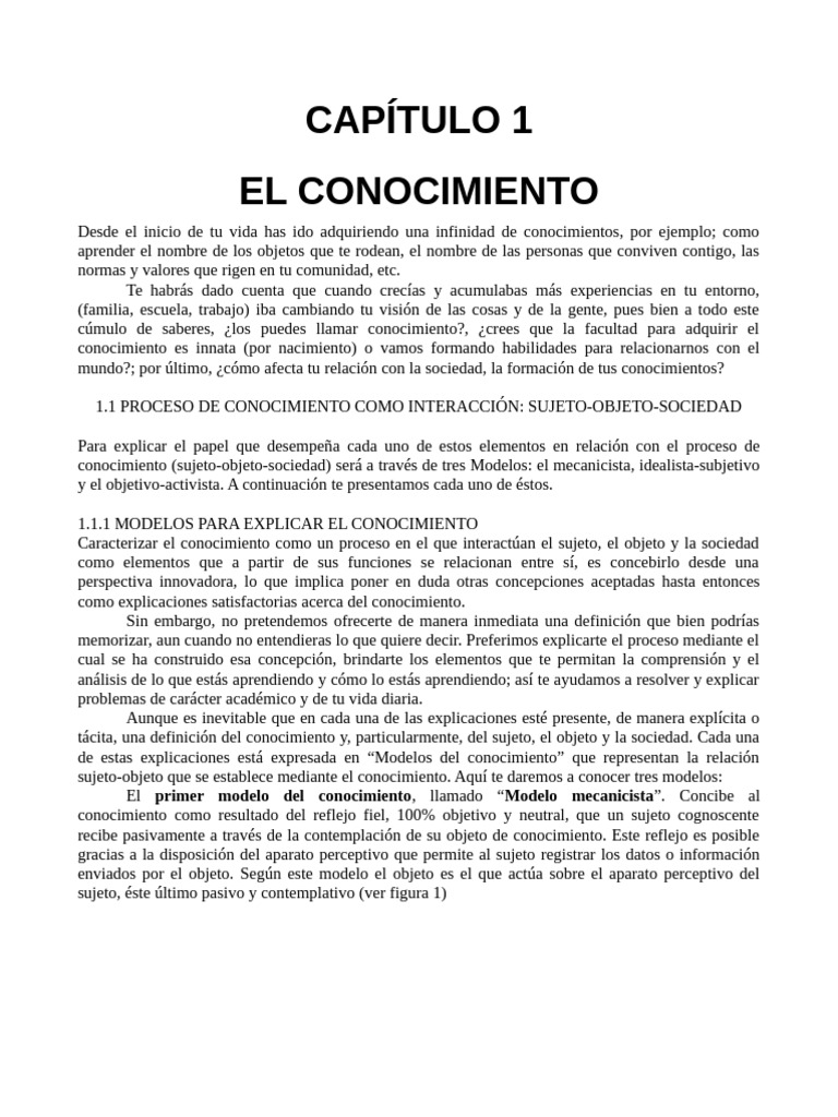 Modelos de Conocimiento: Interacción Sujeto-Objeto-Sociedad | PDF | Conocimiento | Pensamiento