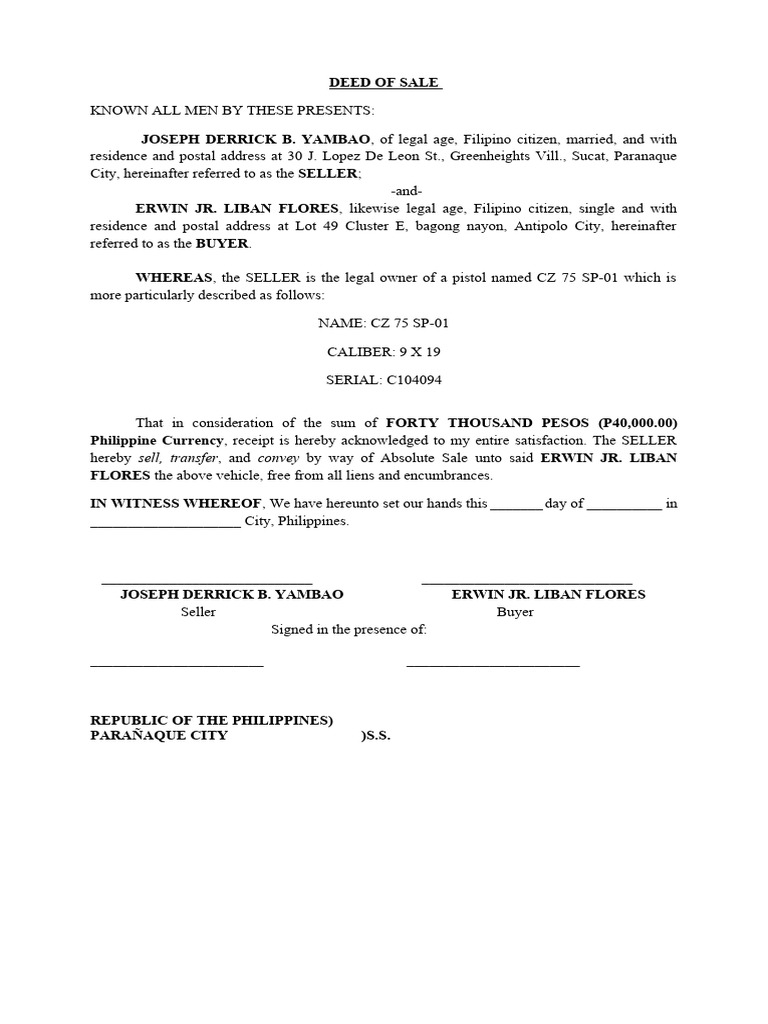 Deed-of-Sale-MOTOR CYCLE | PDF | Real Property Law | Private Law