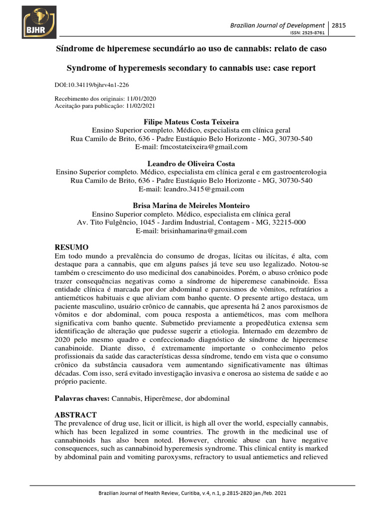 Síndrome de Hiperemese Secundário Ao Uso de Cannabis | PDF | Cannabis ... Síndrome de Hiperemese Secundário Ao Uso de Cannabis | PDF | Cannabis ...