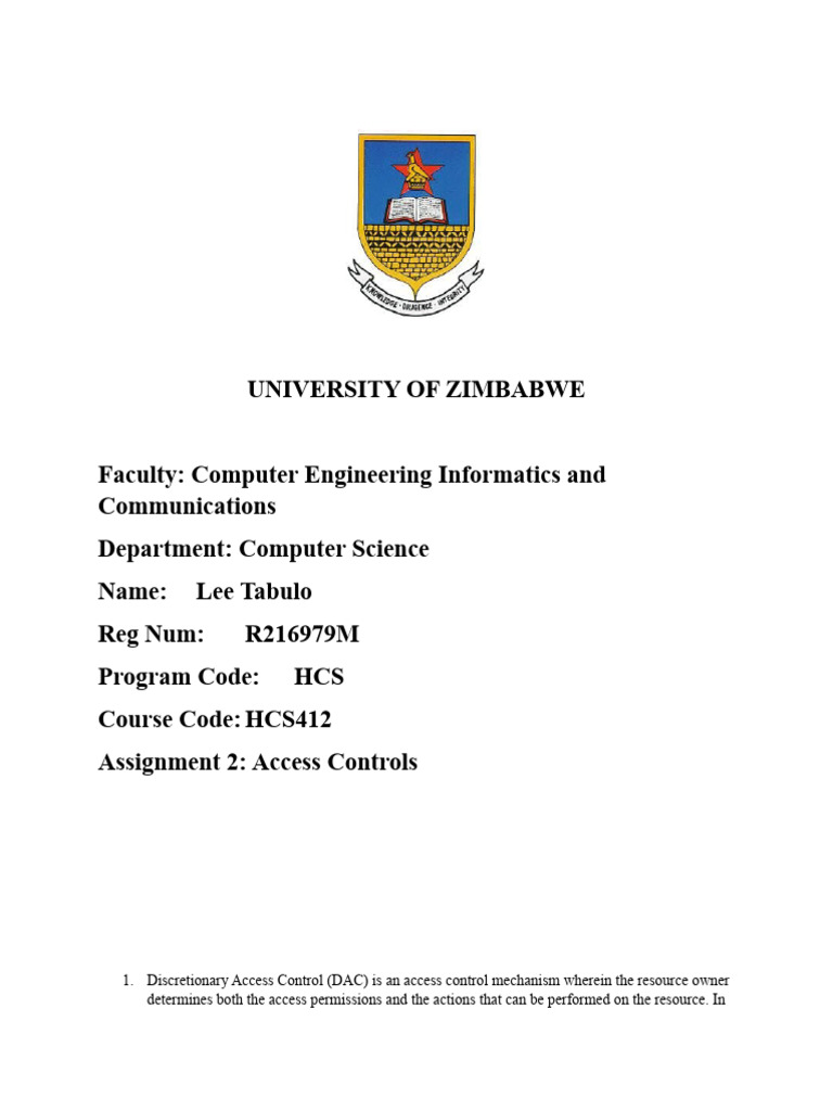 HCS412 Assignment2 (R216979M) | PDF | Computer Access Control | Security
