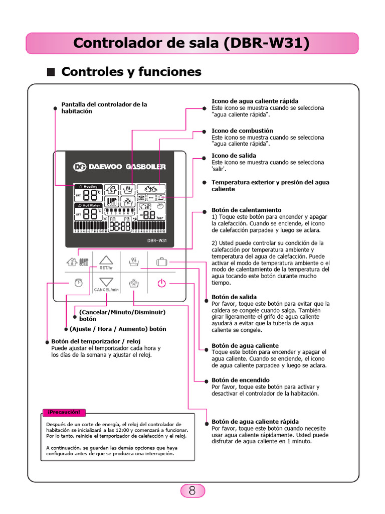 Manual Deawoo Gasboiler Controlador DBR | PDF | Reloj | Agua