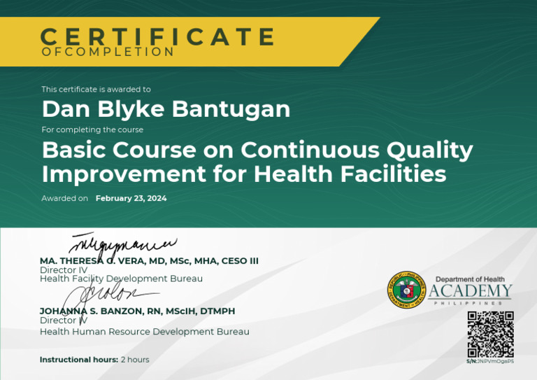 Certificate of Completion: CQI Course | PDF