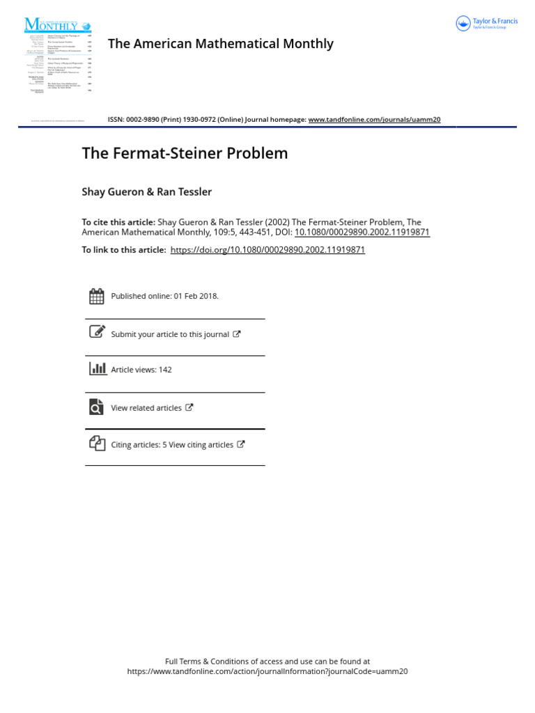 The Fermat-Steiner Problem | PDF | Triangle | Inequality (Mathematics)