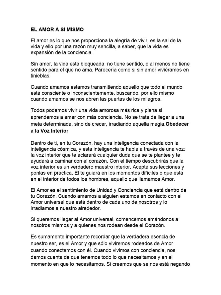El Amor A Si Mismo | PDF | Amor | Verdad