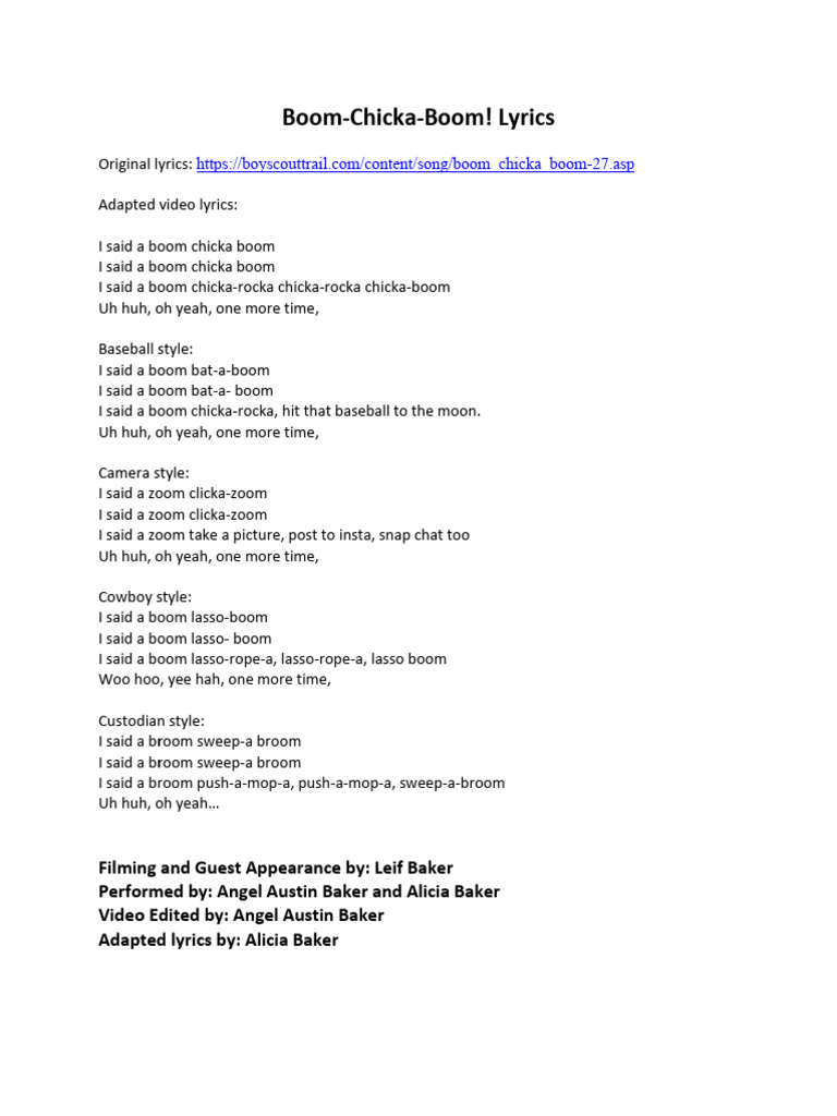 Boom Chicka Boom Lyrics | PDF