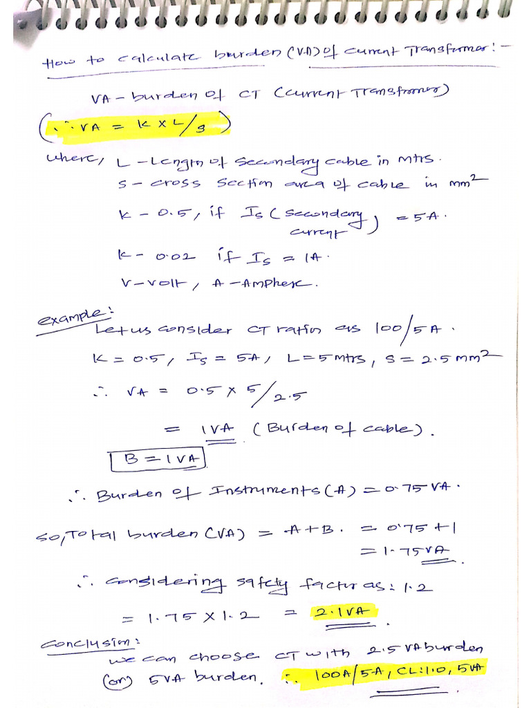 Current Transformer Burden VA Calculation | PDF