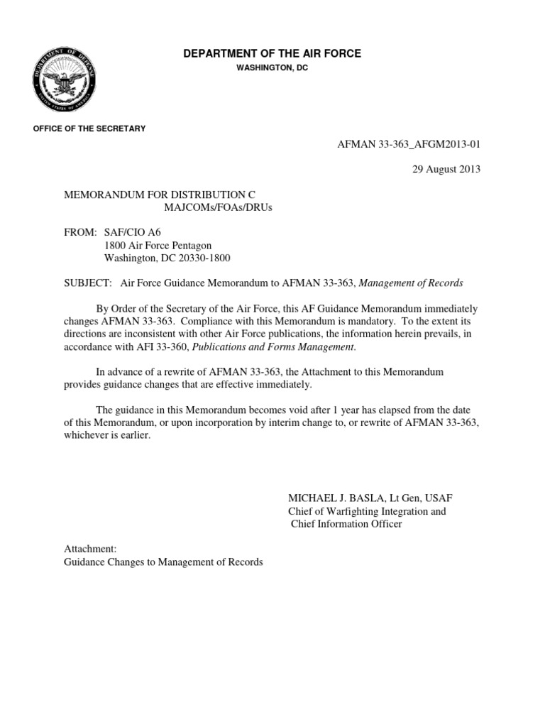 31.air Force Guidance Memorandum To AFMAN 33-363, Management of Records ...