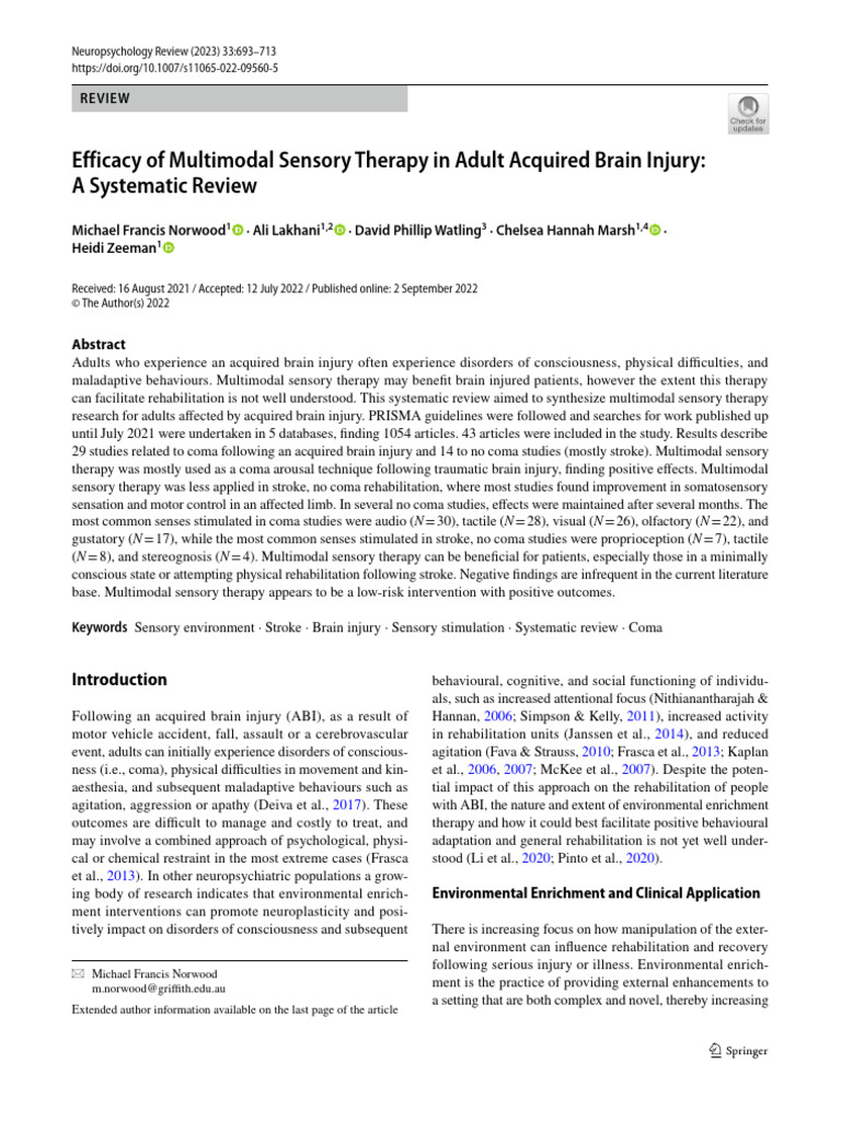 Norwood 2023 Efficacy of Multimodal Sensory Ther | PDF | Senses | Coma