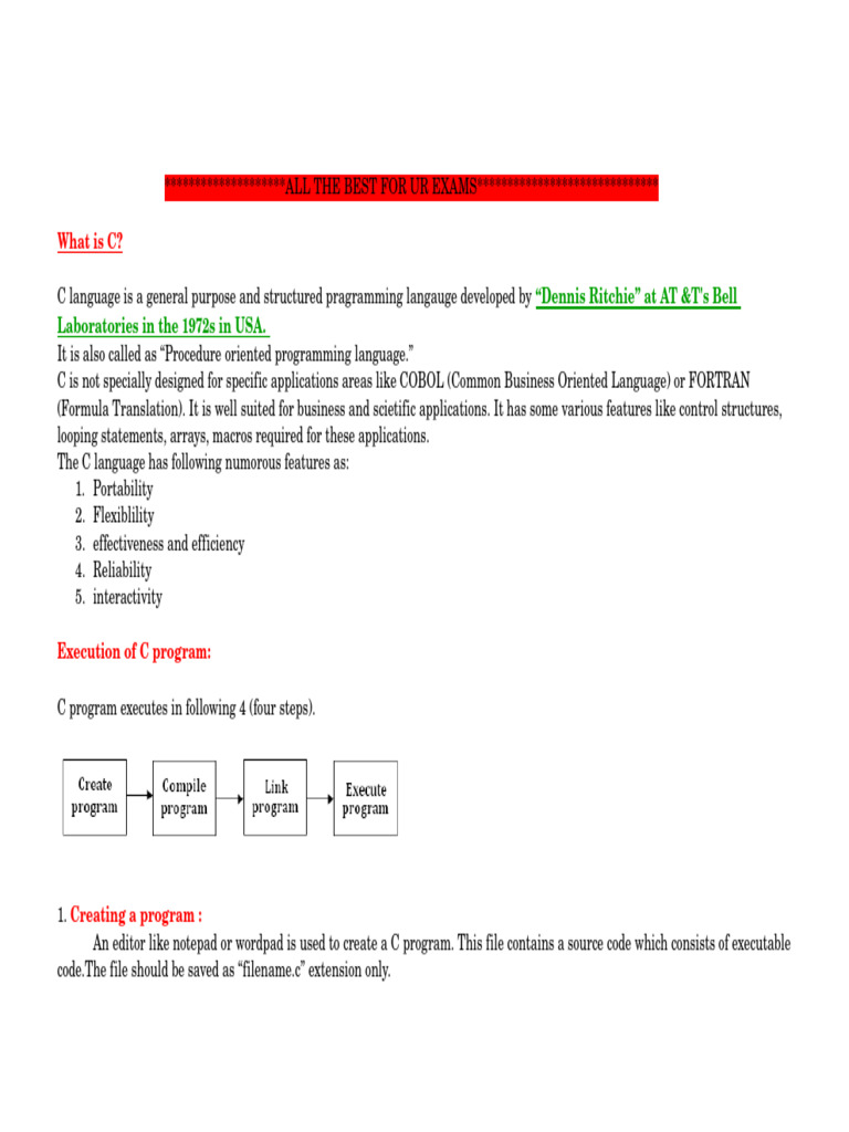 Notes For C Unit 1 Pdf Control Flow Computer Program