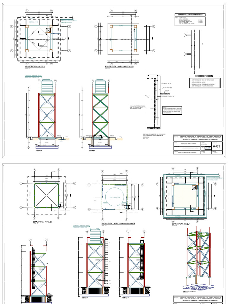 Planos de Tanque Elevado | Descargar gratis PDF | Ingeniería hidráulica | Ingeniería de Edificación