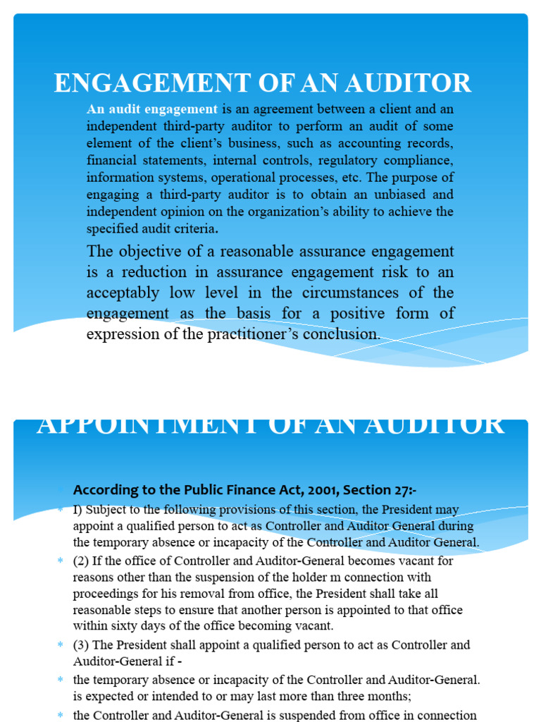 Engagement of an Auditor Ppt | Download Free PDF | Audit | Financial Audit