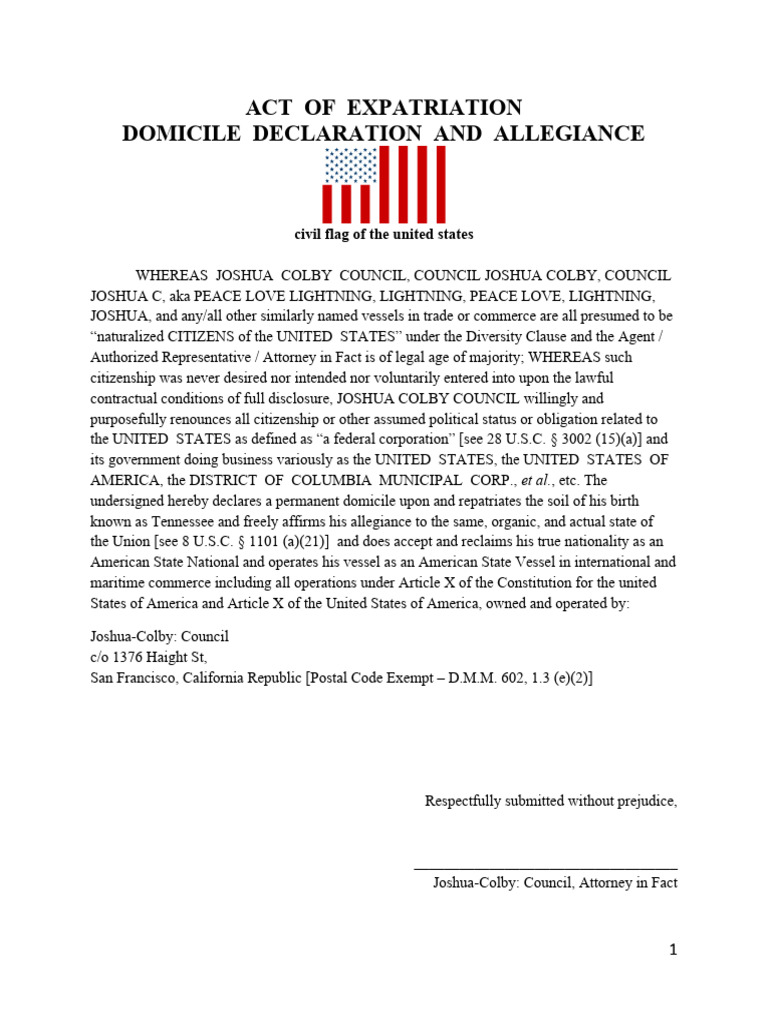 ActOfExpatriationjOSH AKA PEACE | PDF | Citizenship | Justice