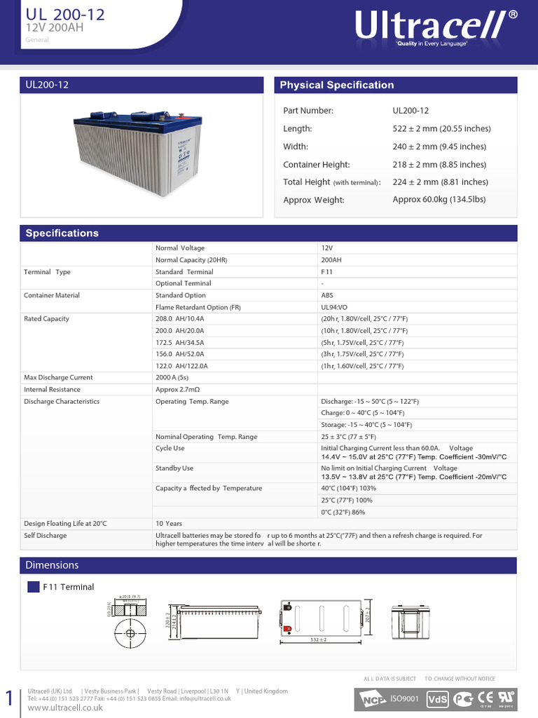 UL200-12 | PDF | Rechargeable Battery | Electricity