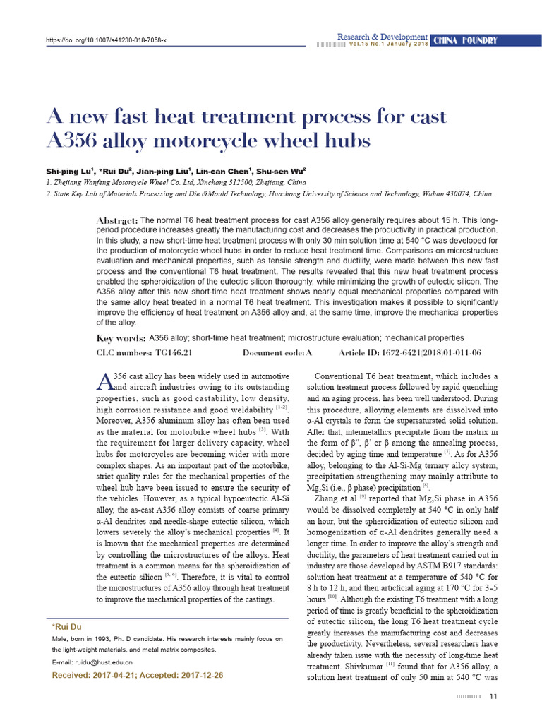 A New Fast Heat Treatment Process For Cast A356 Alloy Motorcycle Wheel ...