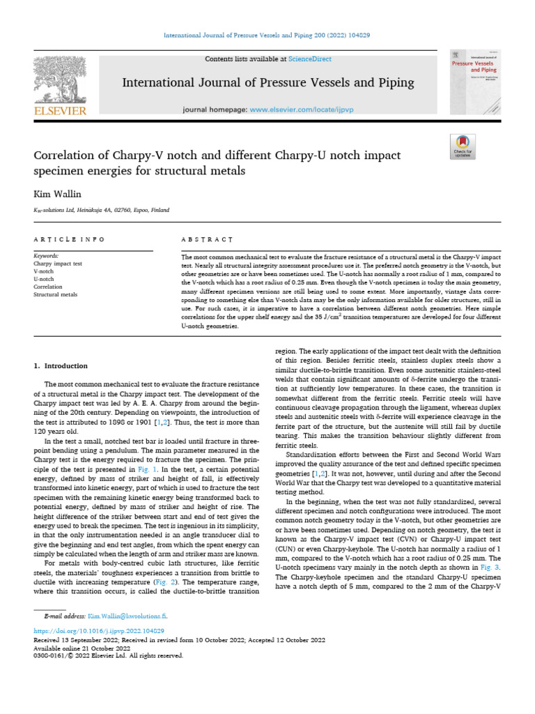 Correlation of Charpy v Notch and Different U Notch Impact Spesimen ...