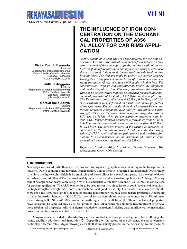 The Influence of Iron Concentration On The Mechanical Properties of ...