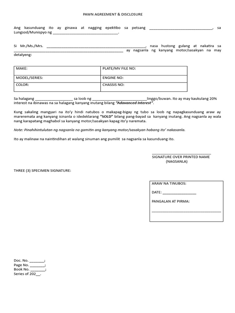 Pawn Agreement 1 | PDF
