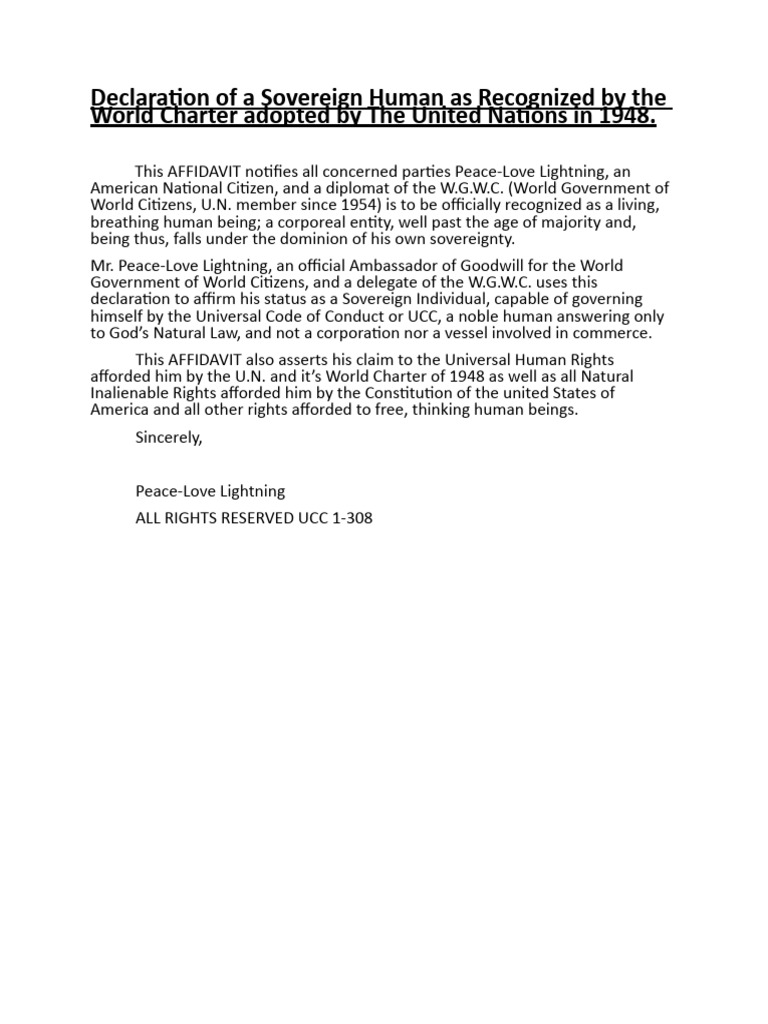 Sovereign Human Declaration Affidavit | PDF