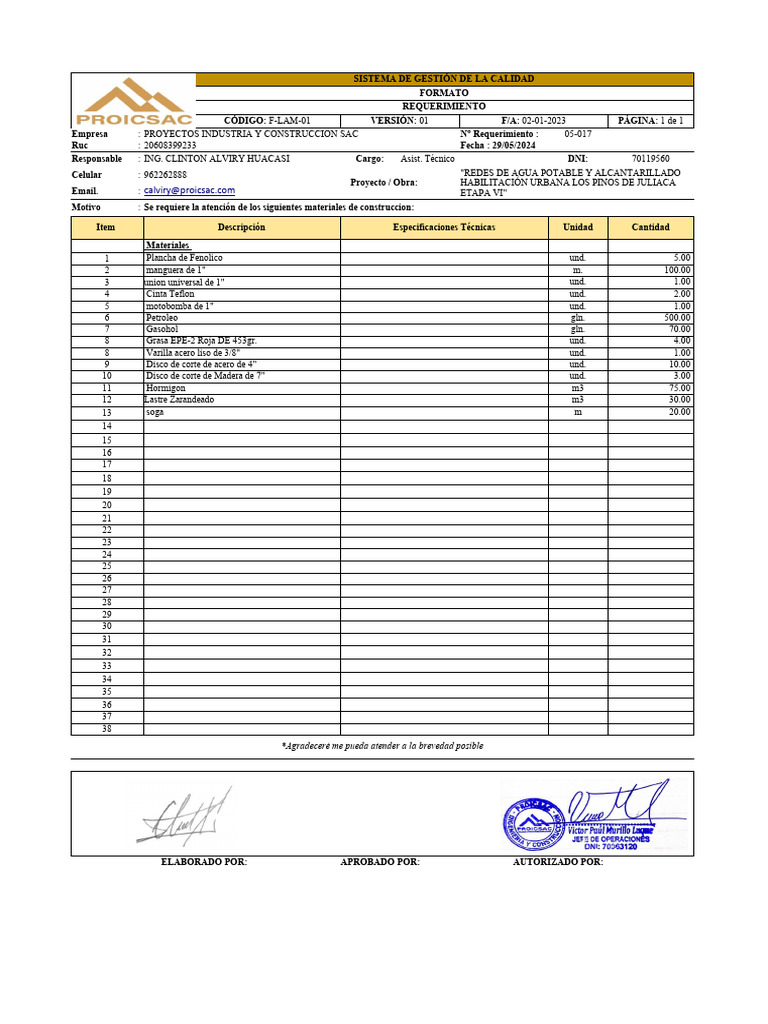 REQUERIMIENTO N°05-017 RR.SS | PDF