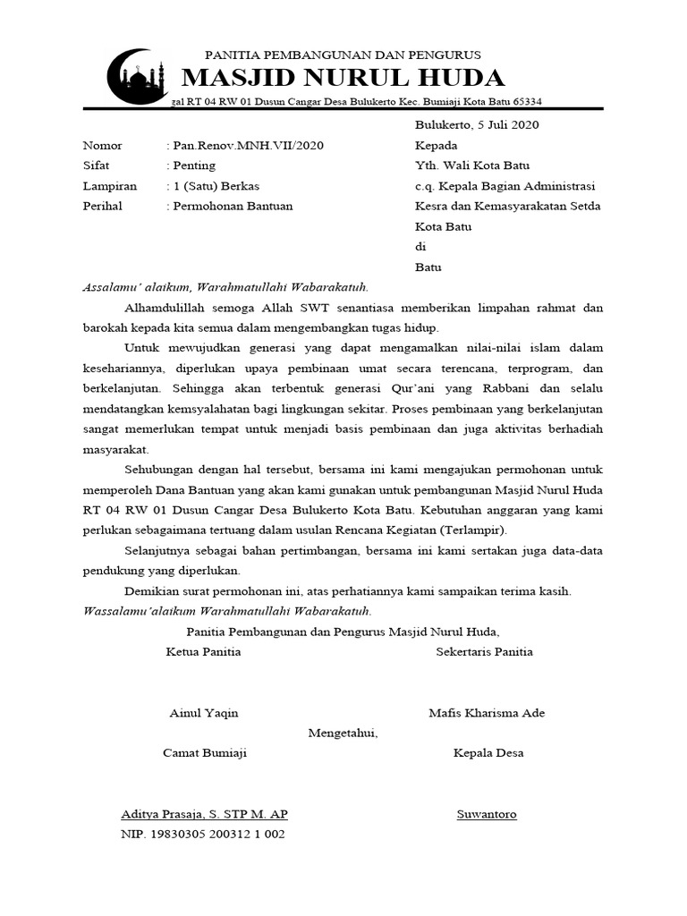 Permohonan Dana Renovasi Masjid Huda | PDF | Agama & Spiritualitas