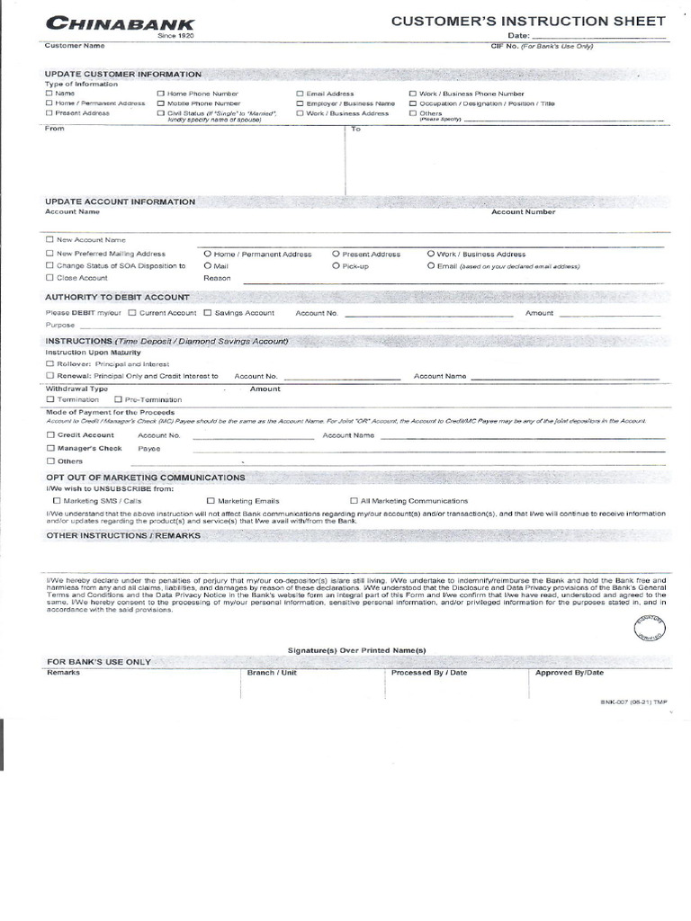CIS FORM CHINABANK | PDF