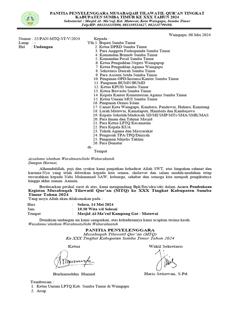Undangan Pembukaan MTQ | PDF